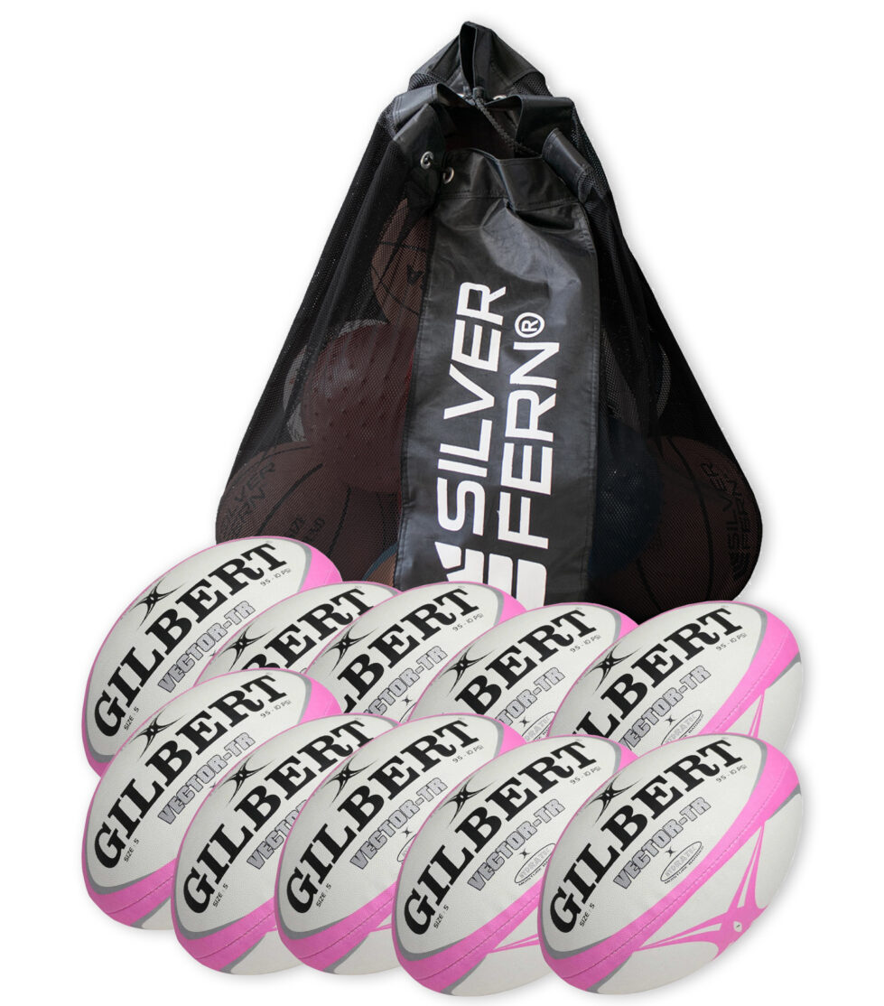 10 x Gilbert Vector Rugby Balls Pink - Size 5 + Free MESH BALL CARRY ...