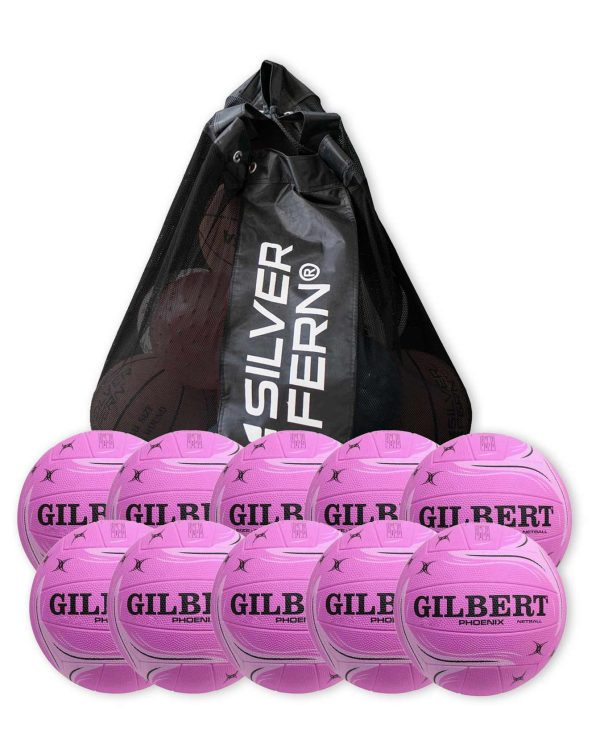 10 X Phoenix NETBALL Balls Size: 4 Pink + FREE MESH BALL CARRY BAG ...